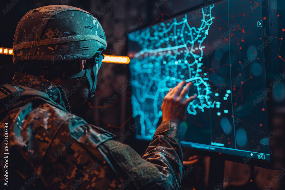 Foto de Stock Stock photo of a futuristic holographic map being used by ...