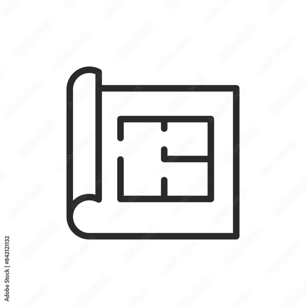 Floor plan, linear style icon. Sheet with architectural drawing ...
