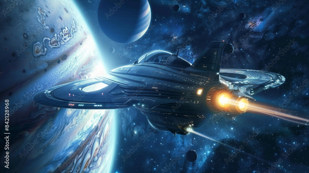 Artistic representation of a spaceship making interplanetary and ...