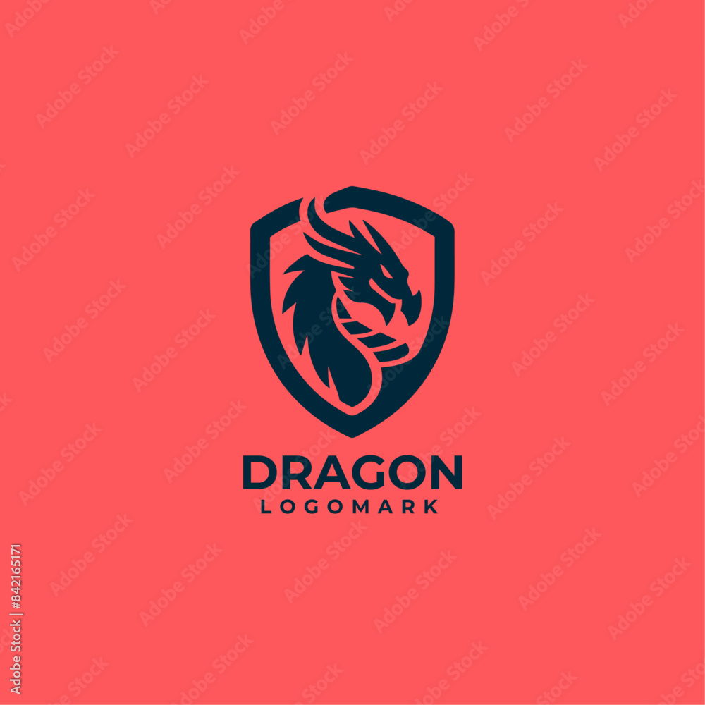 Dragon shield logo icons. Ancient mythical serpent symbol. Mythological ...