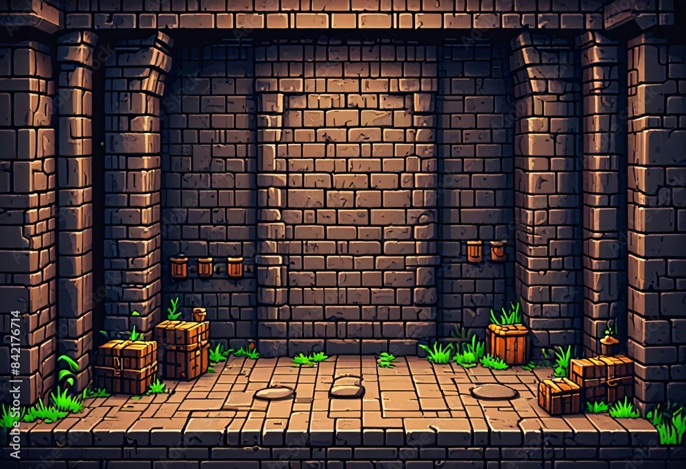 asset for a bit pixel platform mobile game,dirt grass wood tree bush ...