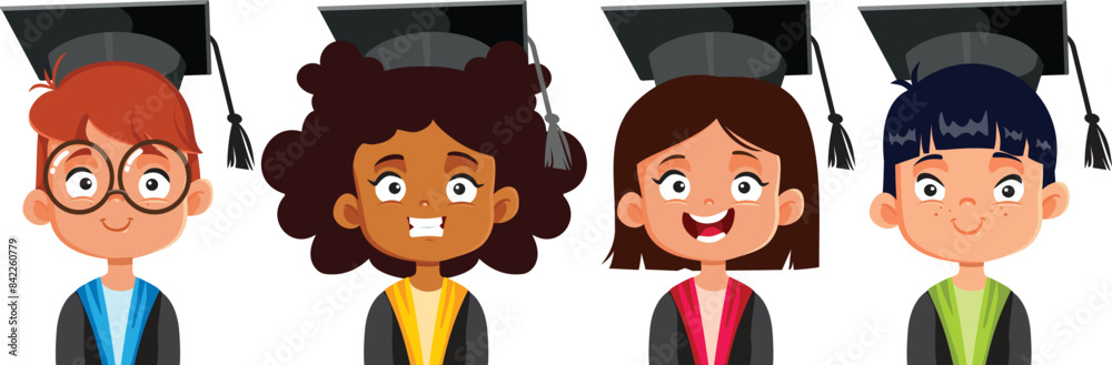 Happy Graduation Kids Smiling Together Vector Illustration. Kids ...