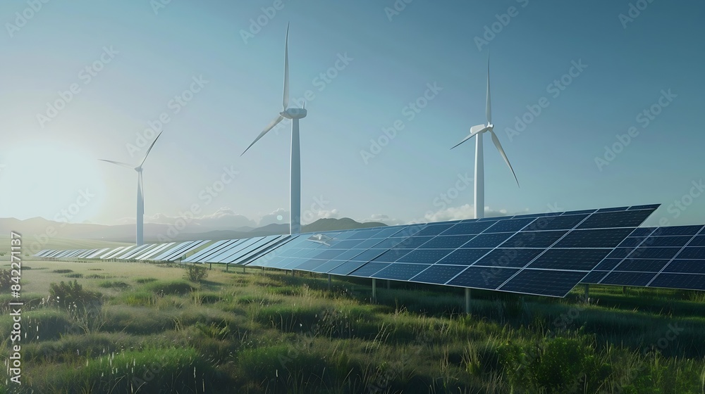 Solar panels wind turbines installed as renewable energy sources for ...