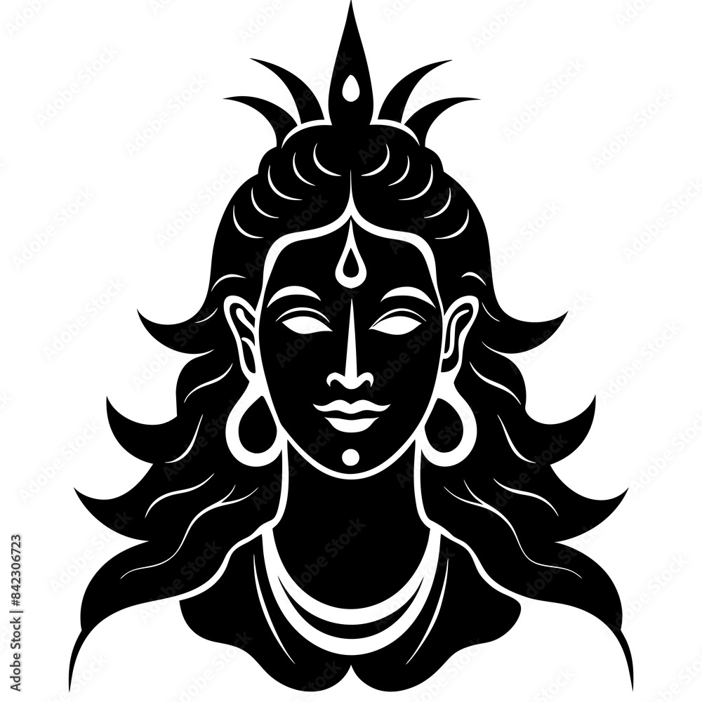 Lord Shiva face vector silhouette illustration icon on white background ...