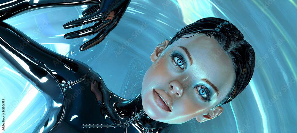 Digital artwork of a female character with a cybernetic body ...