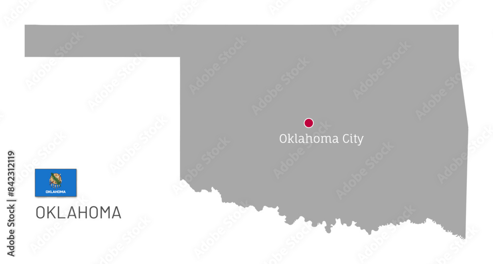 Gray map of Oklahoma, federal state of USA. Silhouette of Oklahoma ...