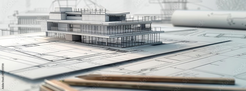 Perspective diagram, architectural drawing, clean lines, drafting table ...
