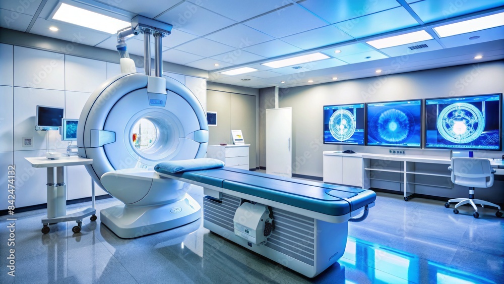 Advanced medical equipment in a modern hospital room displaying an mri ...