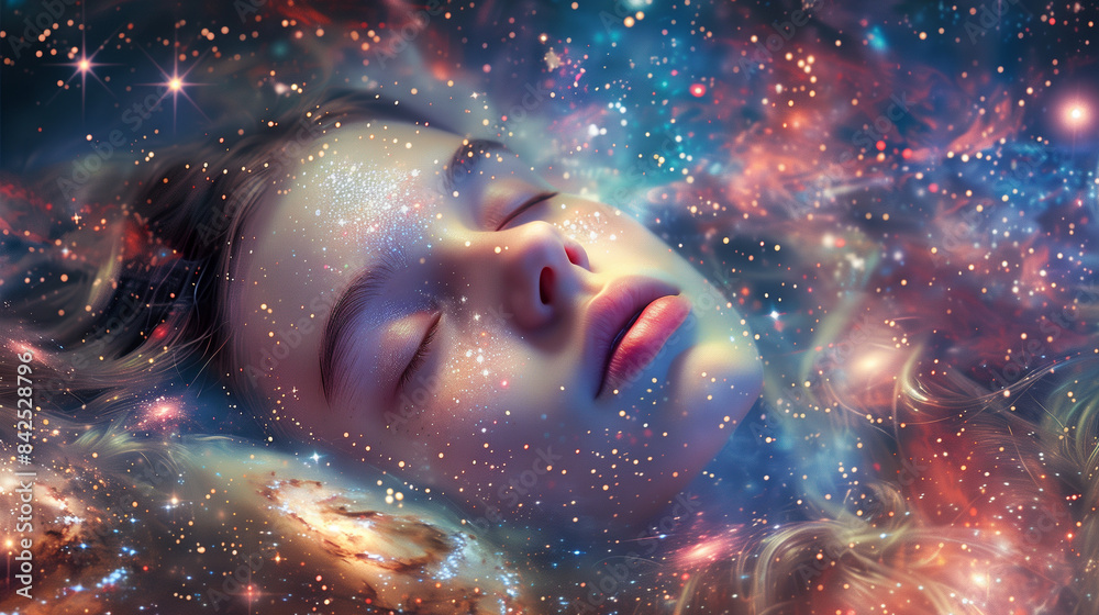 The close up picture of the caucasian female human that laying down for ...