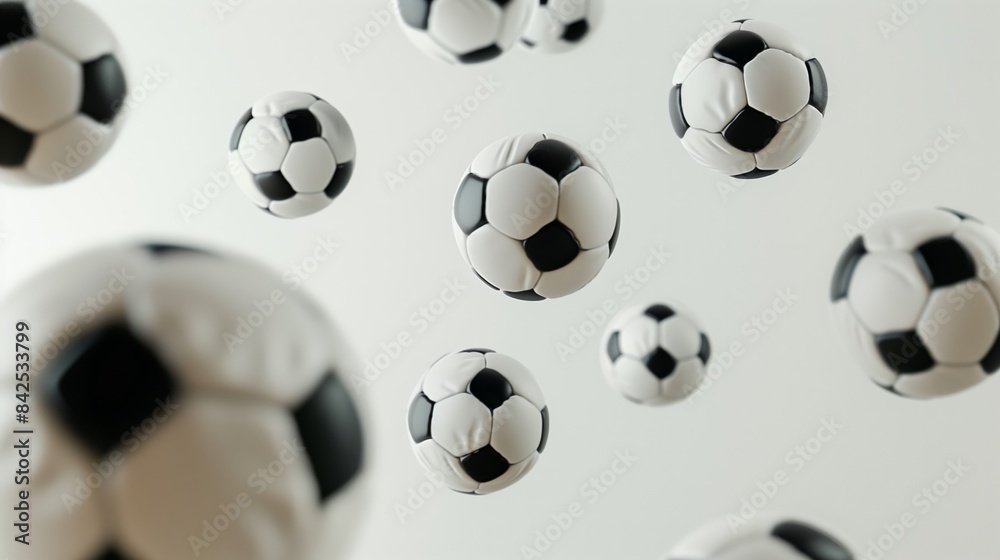Multiple soccer football balls captured in various stages of motion ...
