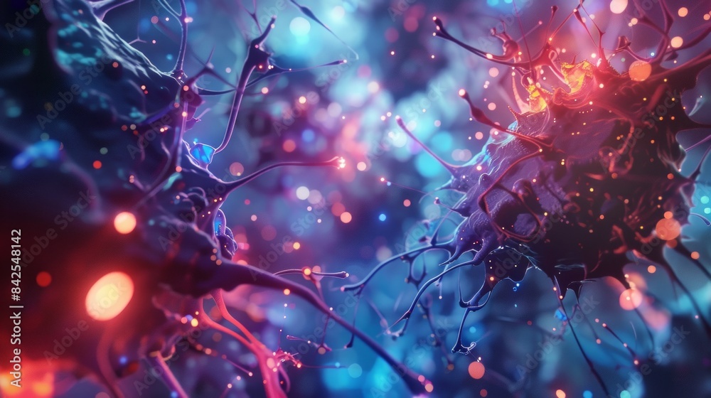 Neuron cells sending electrical chemical signals. Realistic shot of An ...