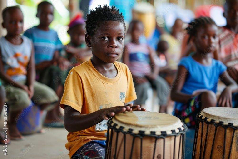 A Haitian drum workshop in a community center, teaching children the ...