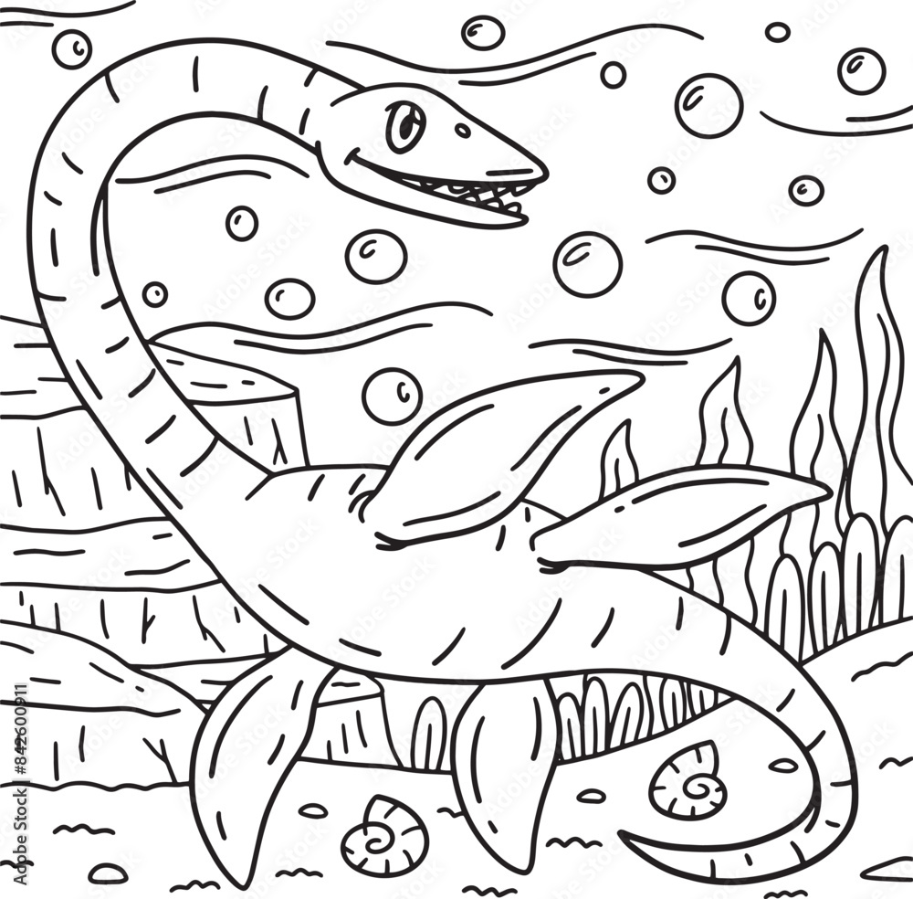 Elasmosaurus Dinosaur Coloring Page for Kids Stock Vector | Adobe Stock