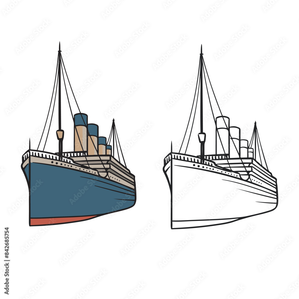 cruise ship vector illustrations on white background. drawing with line ...