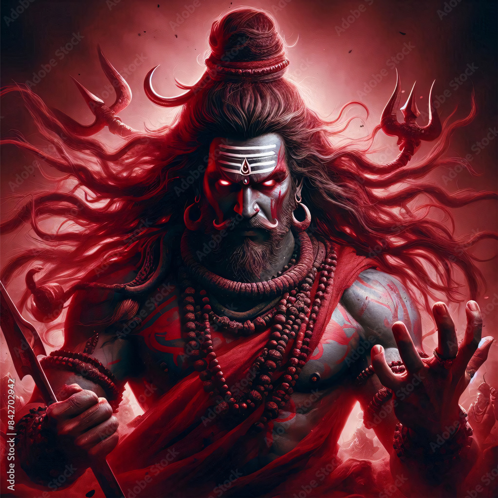 angry lord Shiva with red background Stock Photo | Adobe Stock