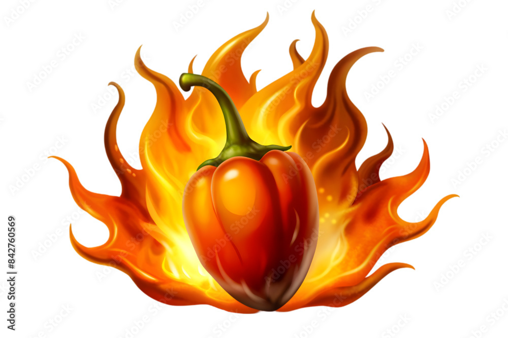Habanero Pepper Surrounded by Fire - Isolated on Transparent Background ...