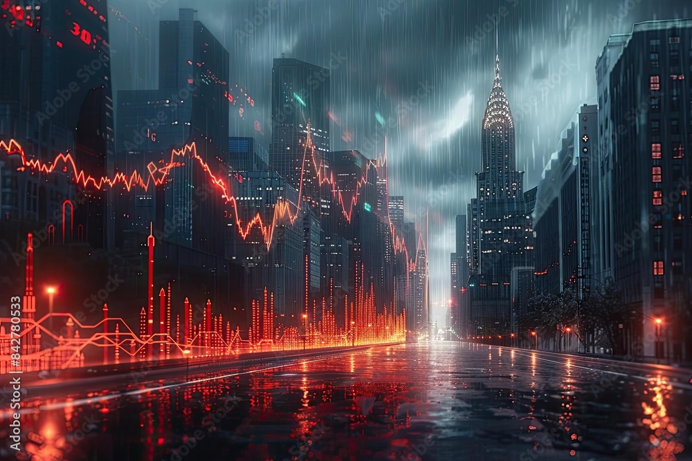 Graph showing steep decline in stock prices, set against a backdrop of ...