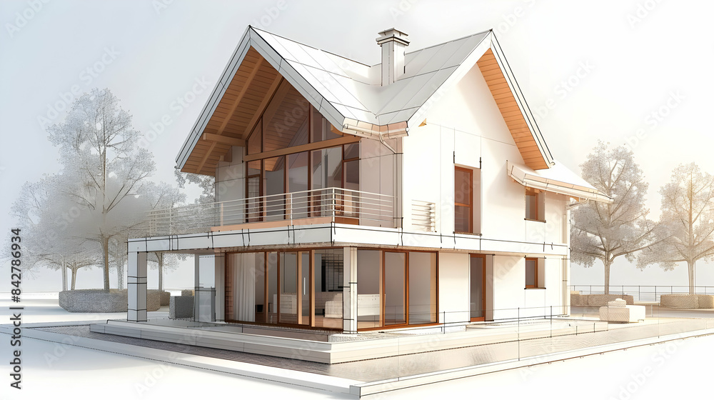 Cad 3d rendering of a a house on the computer, mockup of house design ...