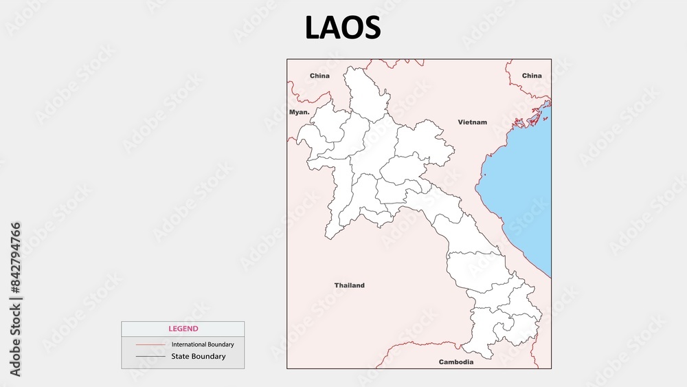 Laos Map. States map of Laos. Political map of Laos with outline and ...
