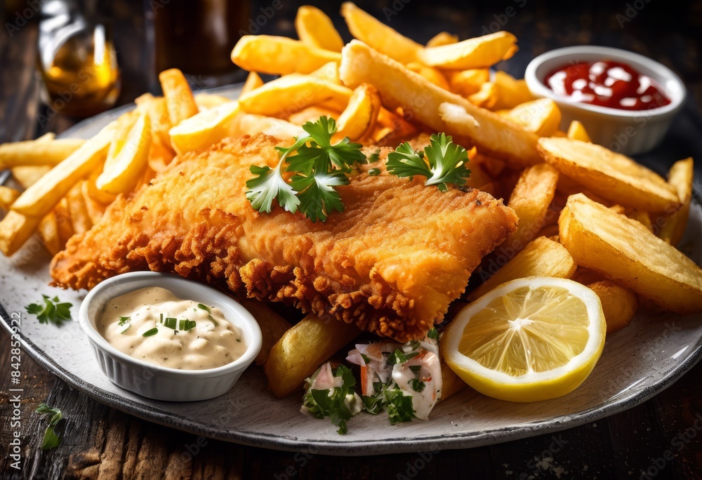 crispy fish chips british pub food fried seafood potato traditional ...
