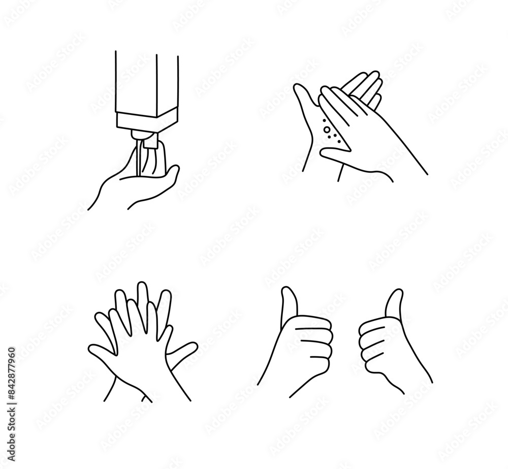 Vector isolated hands washing step by step manual tutorial colorless ...