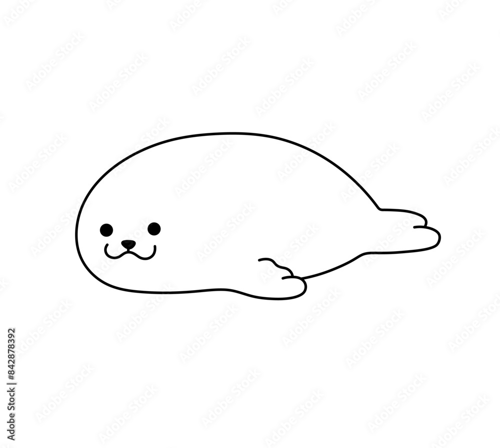 Vector isolated cute cartoon seal black and white clipart colorless ...