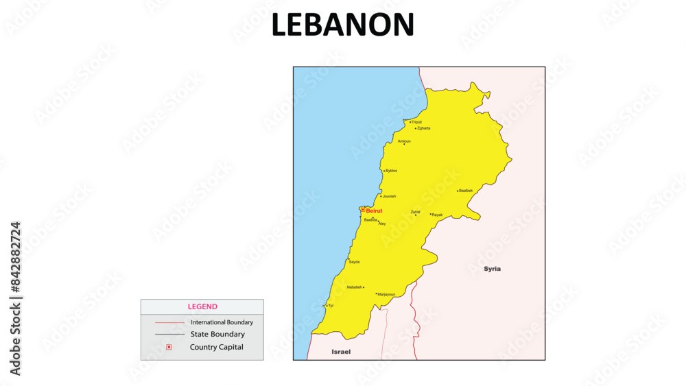 Lebanon Map. Major city in Lebanon. Political map of Lebanon with ...