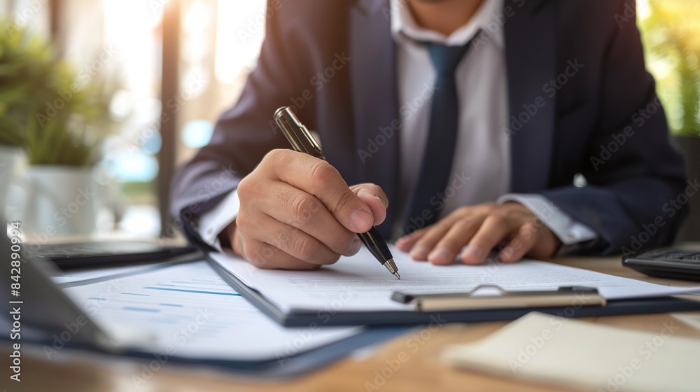 Real estate agent finalizing contract for house sale. Concept Real ...