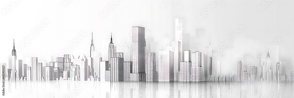 Skyscraper line drawing, panorama wallpaper, the simple beauty of ...