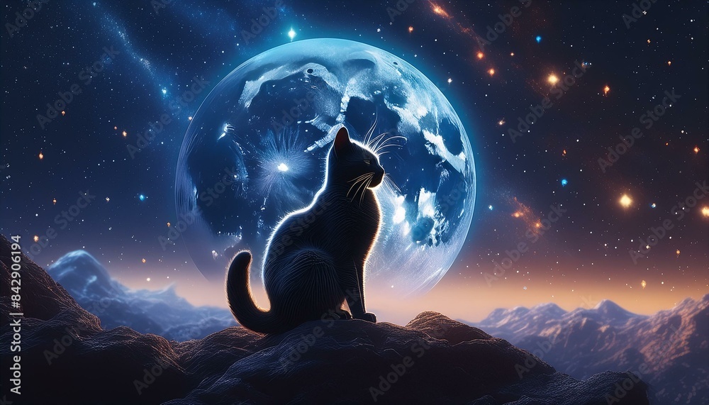 "Starry Night Stroll: A Cat's Odyssey in Cinematic Glory" "Galactic ...