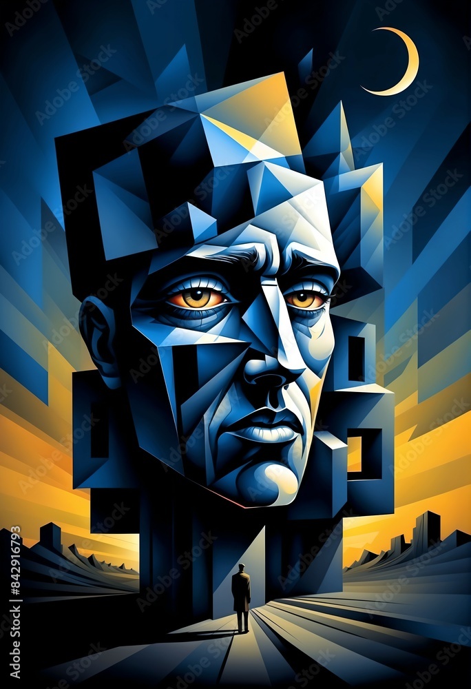 A thinking man, Inspired by the art of cubism, a painting depicting the ...