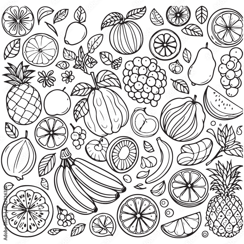 Fruits coloring page for kids colouring book page illustration Stock ...