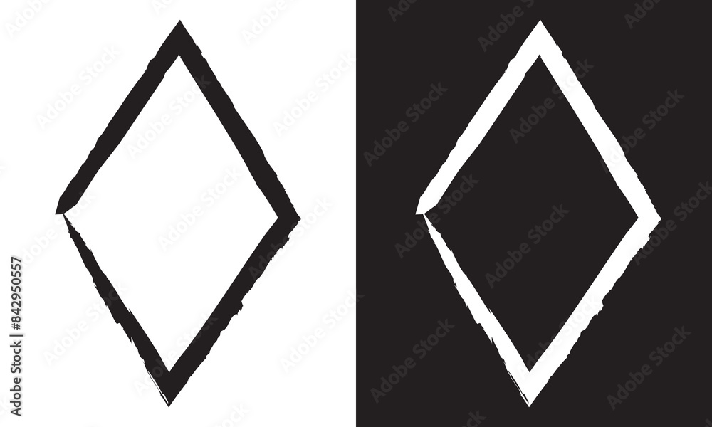 Frame rhombus texture element, outline border grunge shape icon ...