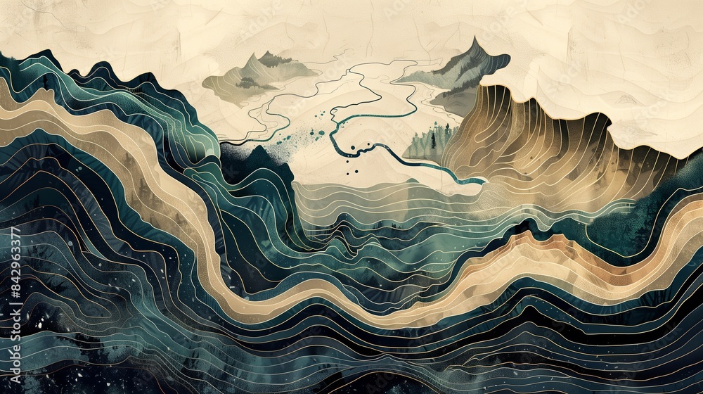 Stock-Illustration „A topographic map with a bold black lines, organic ...