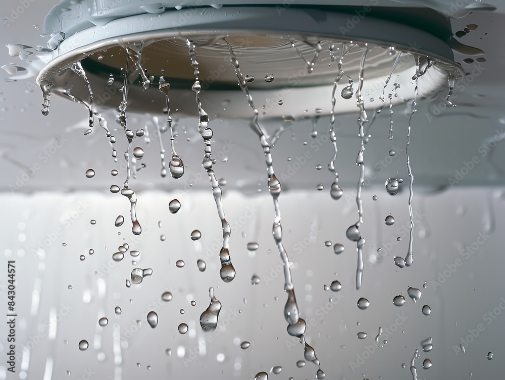 Water droplets cascade from a leaking ceiling into a bucket, demanding ...