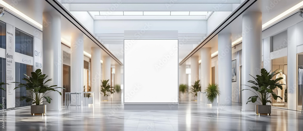 digital billboard mockup in the middle of luxury shopping mall, white ...
