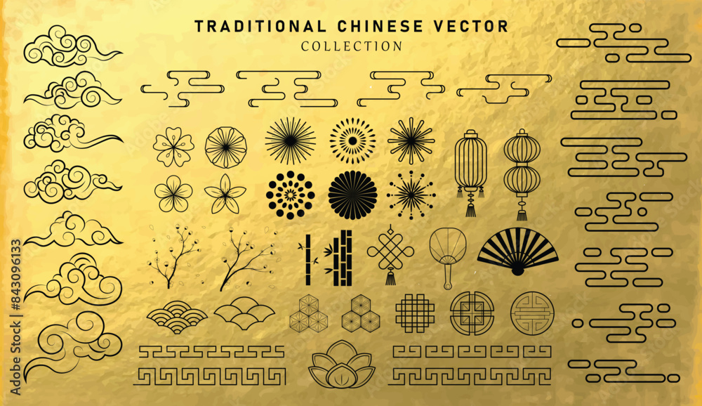 Asia elements. Chinese festive decor floral patterns and ornament ...