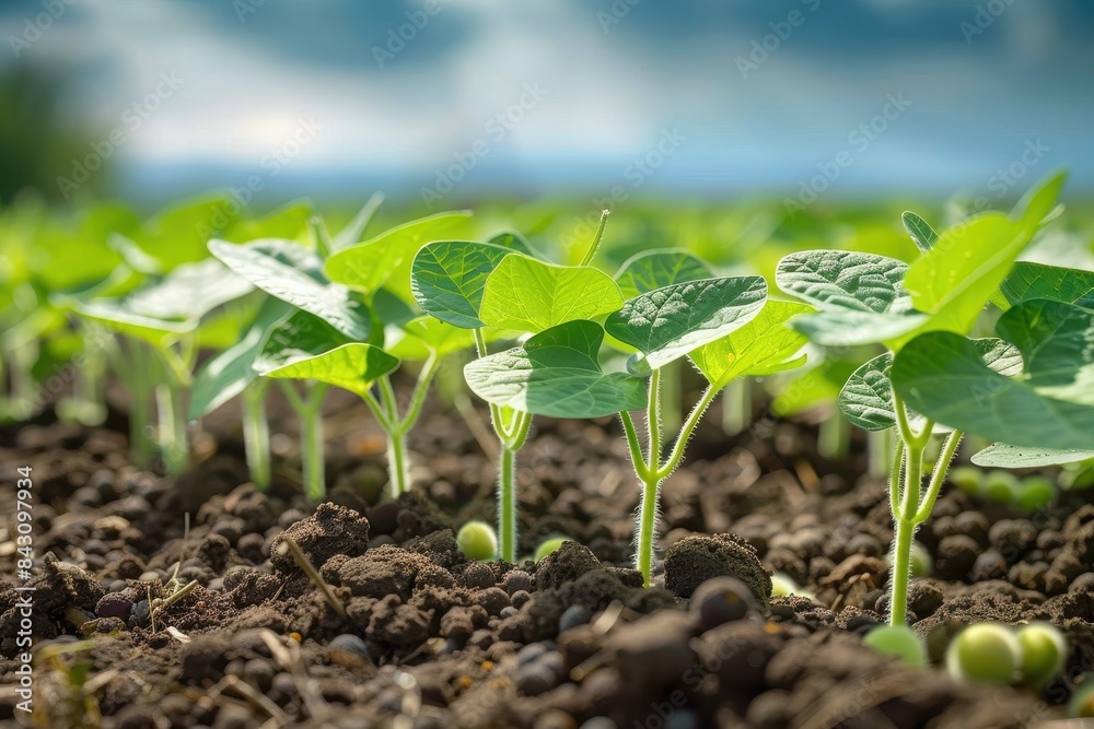 Image captures the early stages of soybean growth with emerging ...