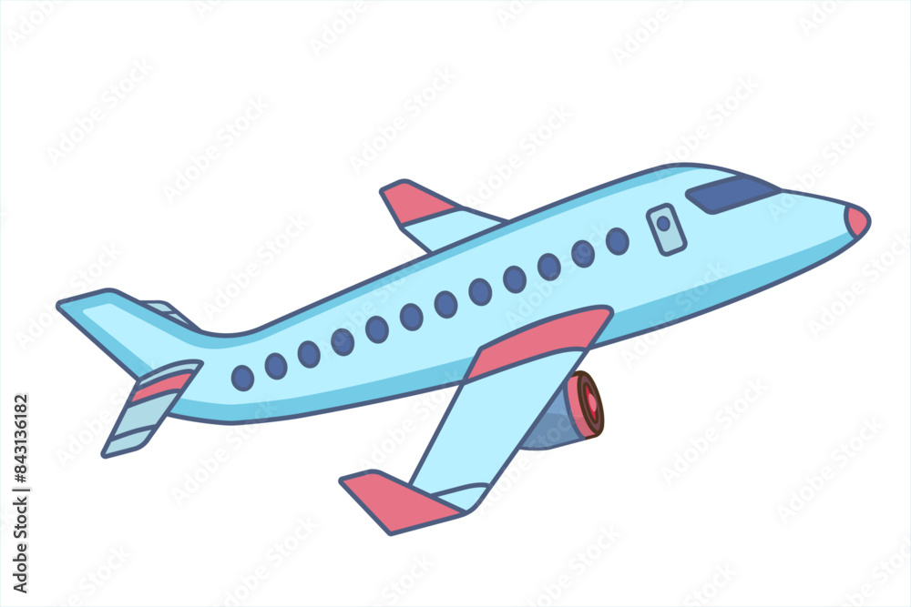 Airplane light blue color with pink tips. Plane in cartoon design ...