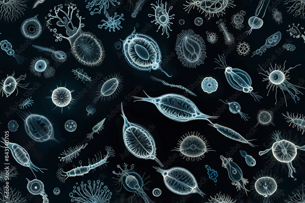 Microscopic Plankton Floating in Water with Detailed Body Structures ...