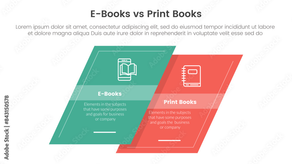 ebook vs physical book comparison concept for infographic template ...
