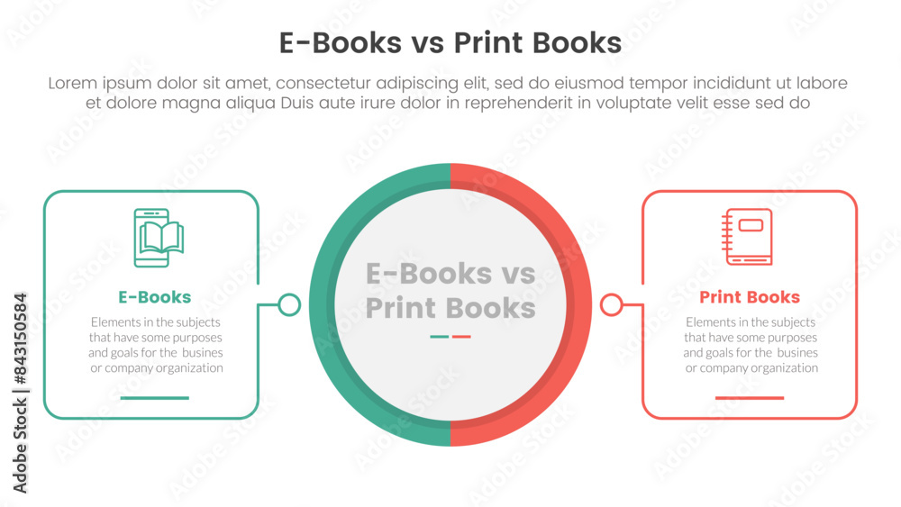 ebook vs physical book comparison concept for infographic template ...