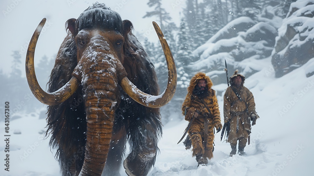 Ice Age Hunt Paleolithic Hunters Tracking Mammoths Through Snowy ...