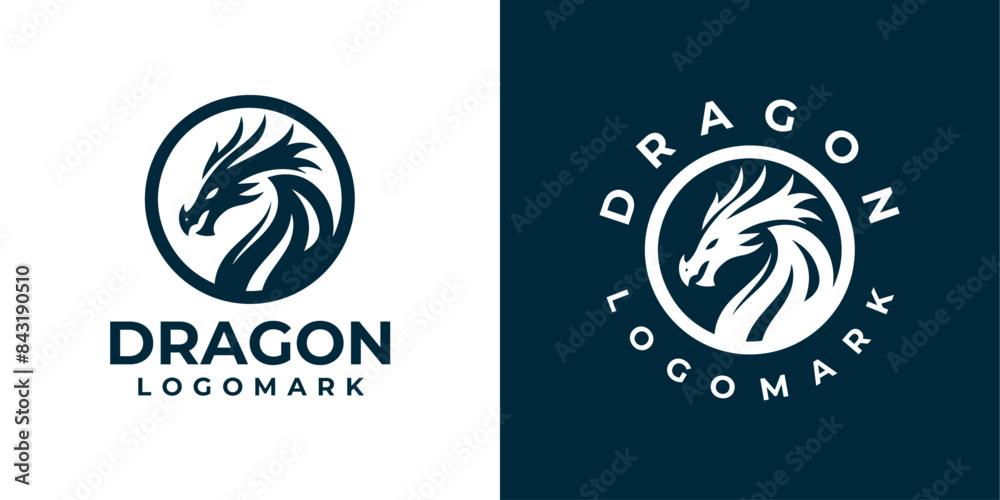 Dragon logo icons. Ancient mythical serpent symbol. Mythological beast ...