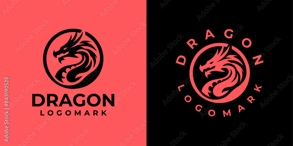 Dragon logo icons. Ancient mythical serpent symbol. Mythological beast ...