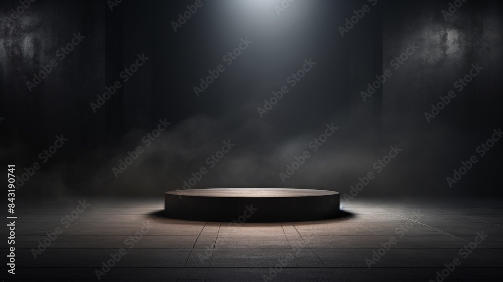 Dark, dimly lit stage with a single spotlight. Mysterious atmosphere ...