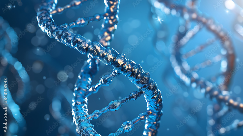 a close-up view of a DNA double helix structure. The twisted ladder ...
