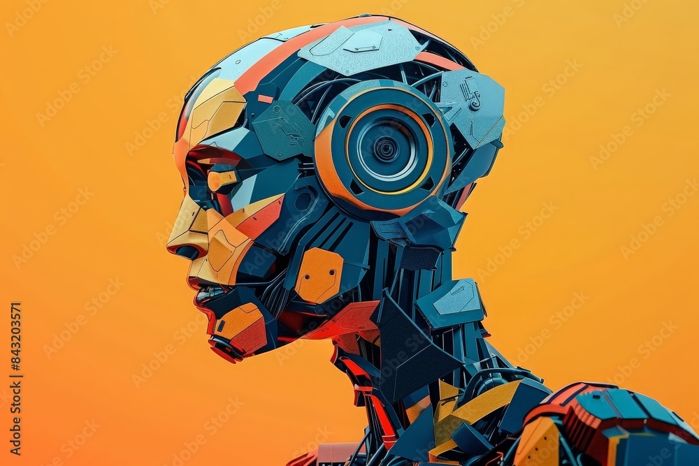 Contemporary collage artwork featuring a robot in a futuristic ...