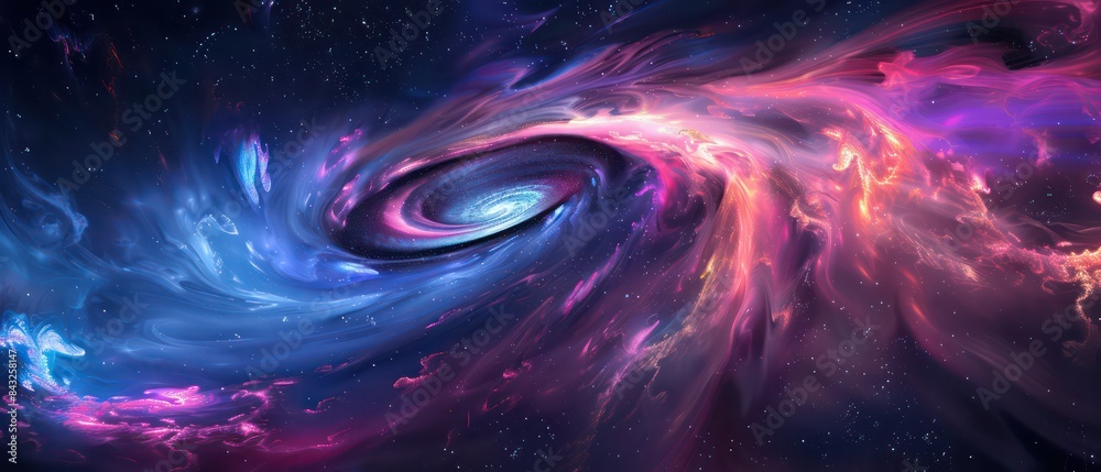 swirling galaxy of neon blue, purple, and pink liquids forms a dynamic ...