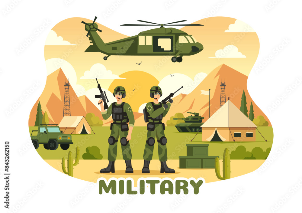 Vector Illustration of Military Army Forces featuring Soldiers, Weapons ...